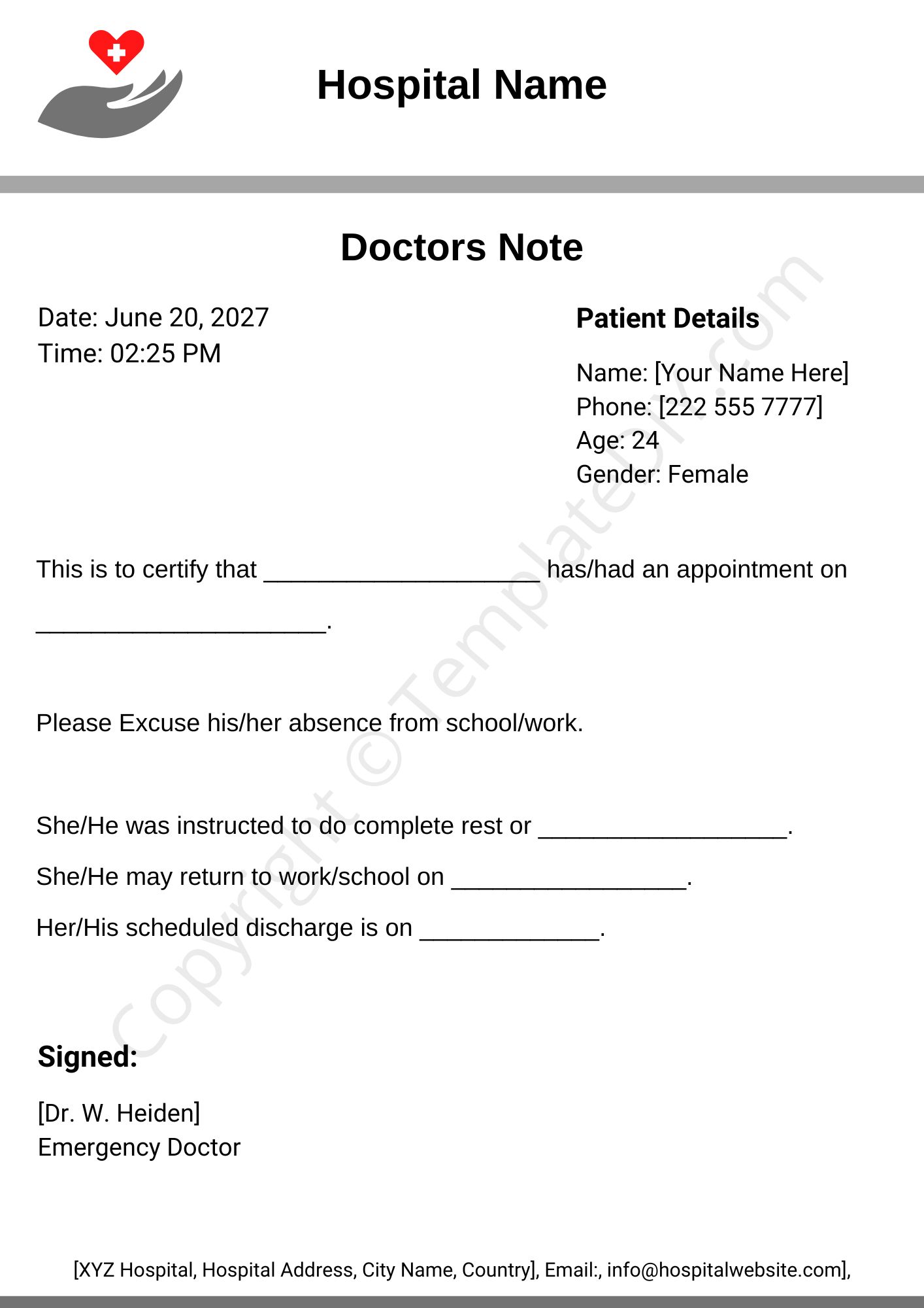Real Doctors Note For Work Template Printable In Pdf Word