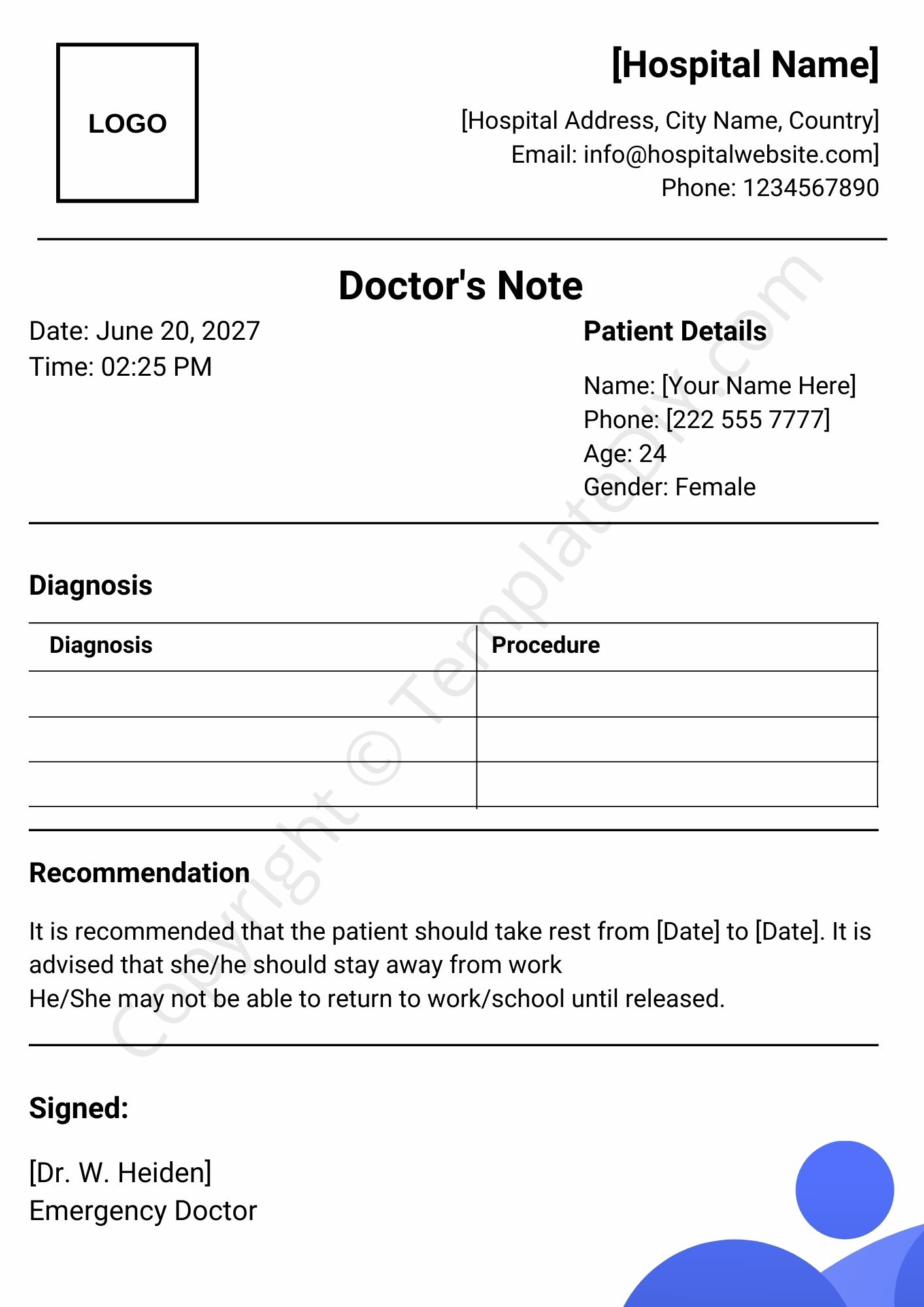 Doctors Note For Work Absence Template Printable In Pdf And Word