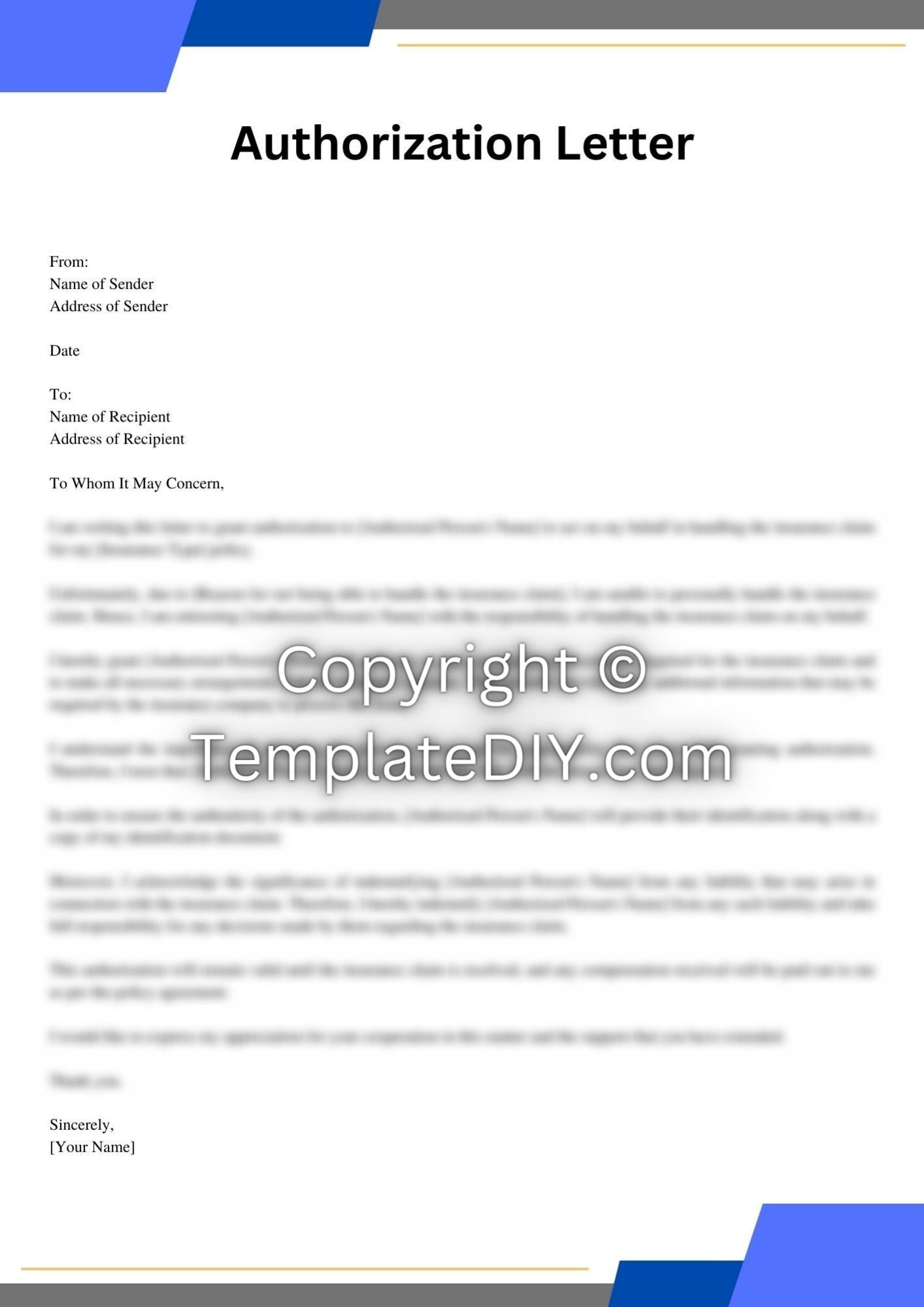 Authorization Letter Insurance Claim Sample Word