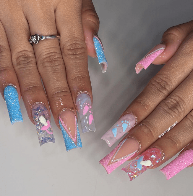 40 Cute Pink And Blue Gender Reveal Nail Ideas The Beauty Pursuit