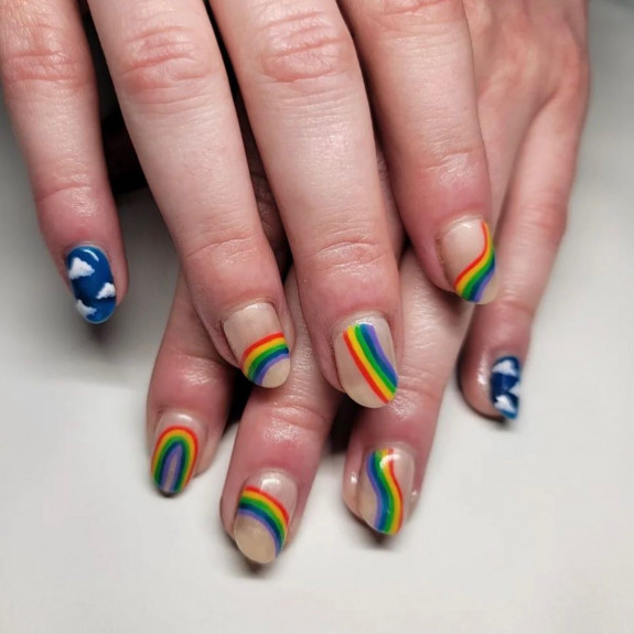 38 Pride Nail Ideas — Cloud Blue Nails Rainbow Nails