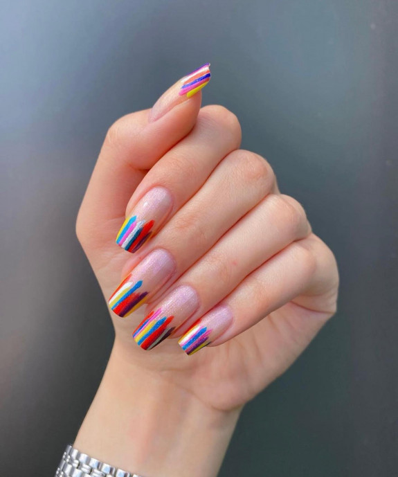 38 Pride Nail Ideas —rainbow Strip French Tip Nails