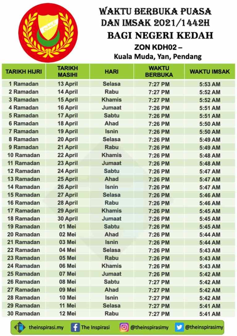Jadual Waktu Berbuka Puasa Dan Imsak Negeri Kedah 2021