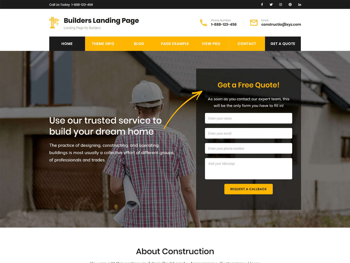 Builders Landing Page Wordpress Theme