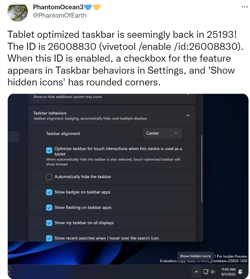 Windows 11 23h2 Build 25193 Brings Tablet Optimized Taskbar As A Hidden