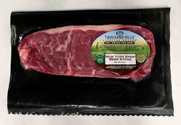 Grass Fed New York Strip Beef Steak Thousand Hills Lifetime Grazed