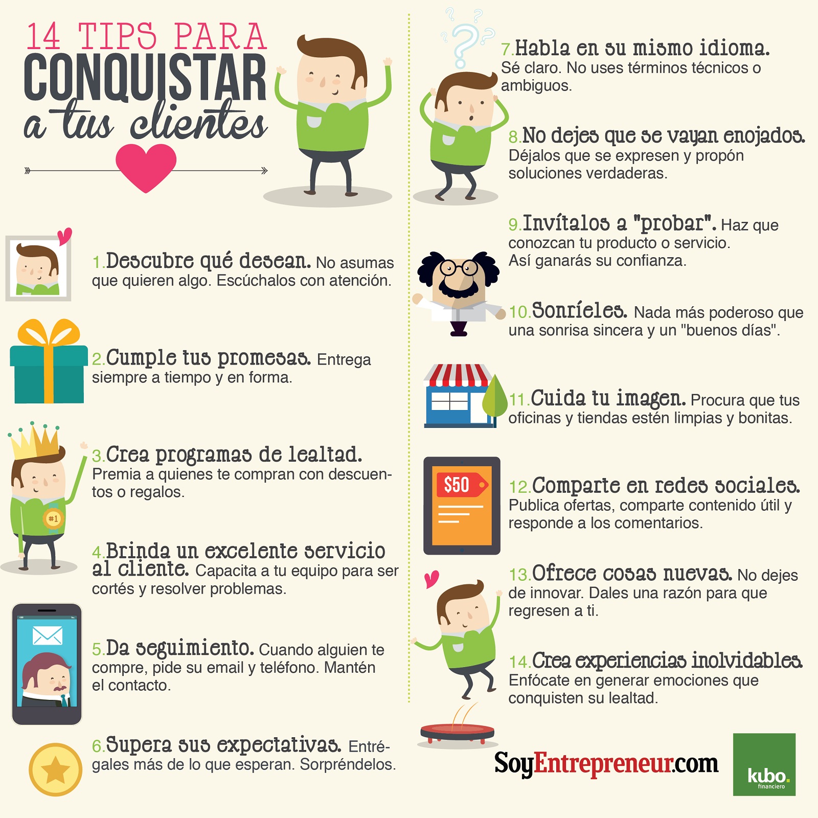 14 Consejos Para Conquistar A Tus Clientes Infografia Infographic