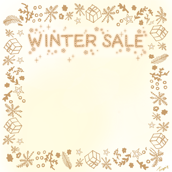 【sale】winter Saleの手書き文字と冬のイラストのフレームのフリー素材600×600pix 無料素材とwebデザイン・dtp