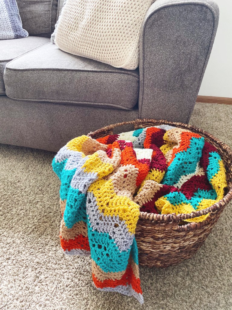 Autumn Skies Afghan Multi Colored Crochet Chevron Throw Blanket Free