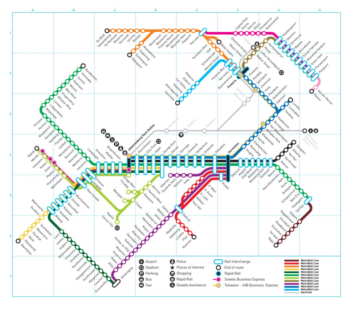 Transit Maps Official Map Gauteng Metrorail South Africa 2013