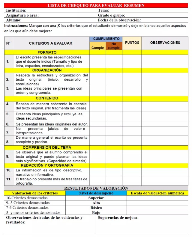 Lista De Cotejo Para Evaluar En El Aula