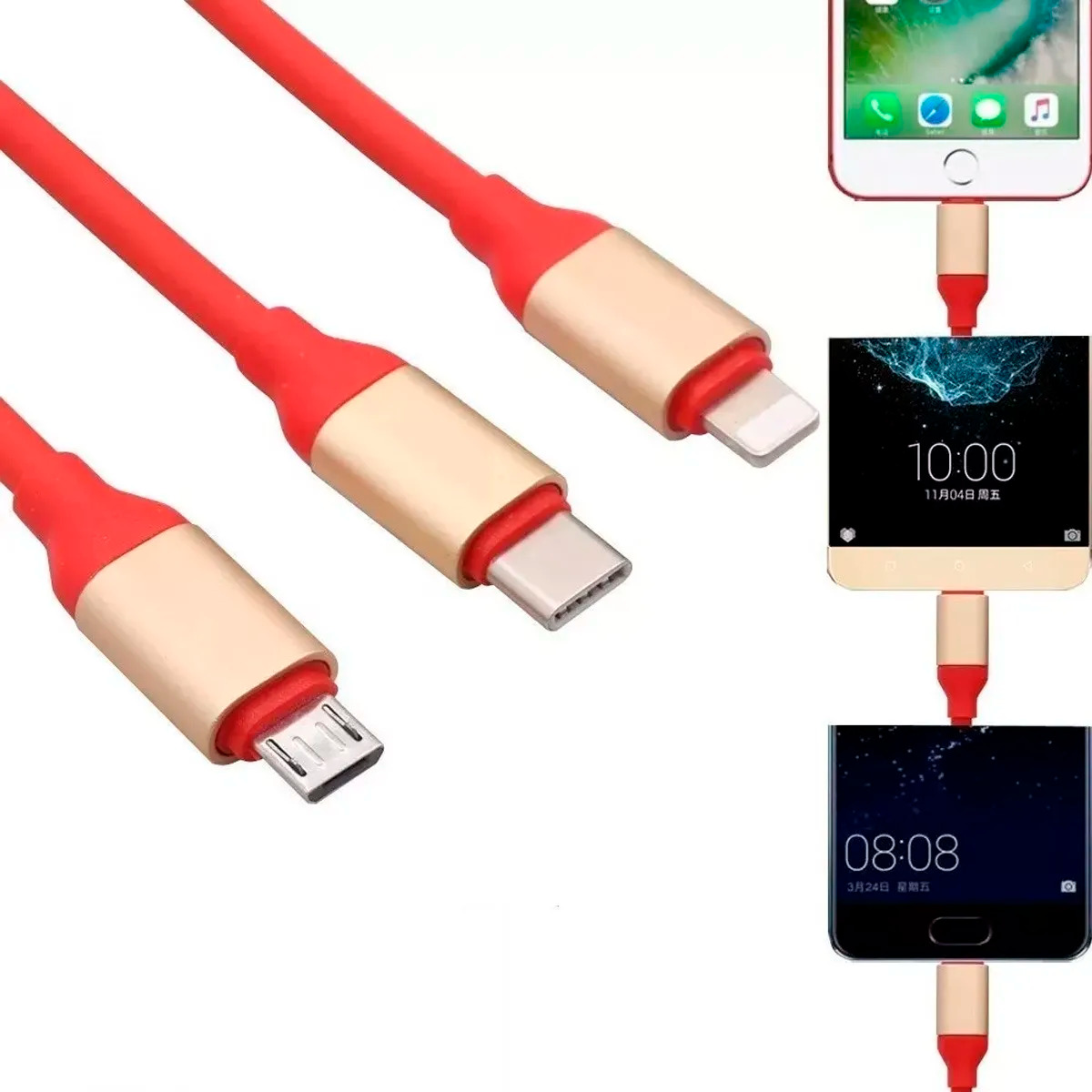 Cable Usb 3 En 1 Tipo C Micro Usb Iphone Universo En Línea