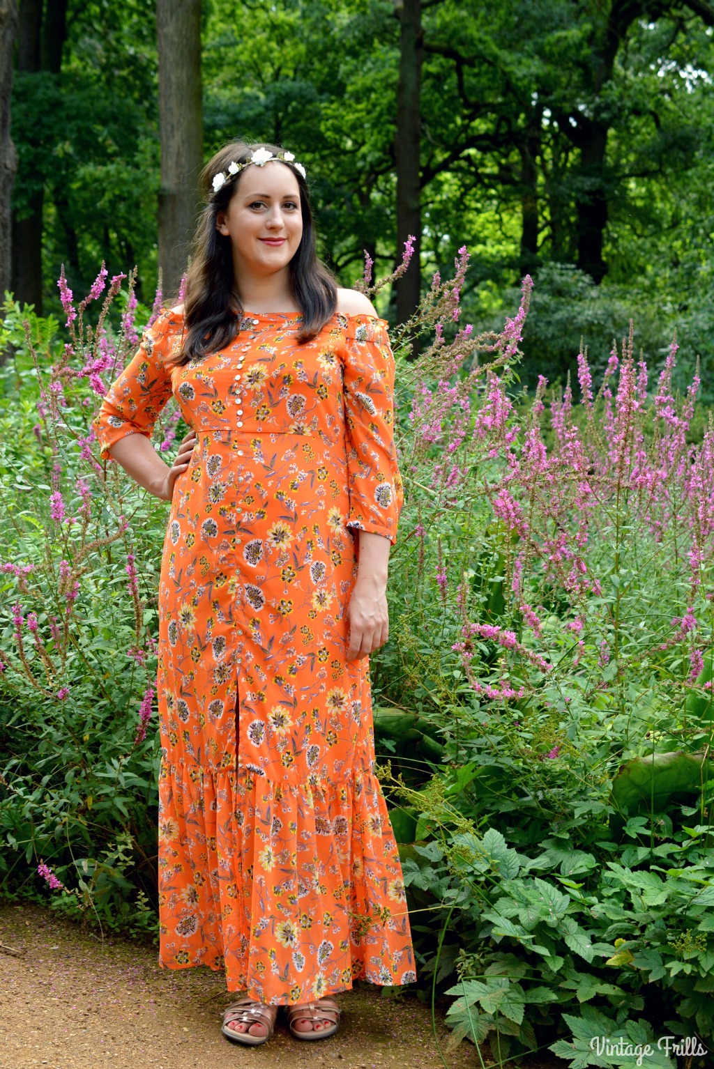 1970s Inspired Orange Floral Maxi Dress Ootd • Vintage Frills