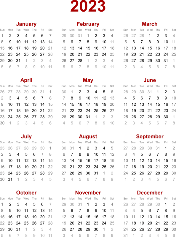 2023 Printable Yearly Calendar Waterproof