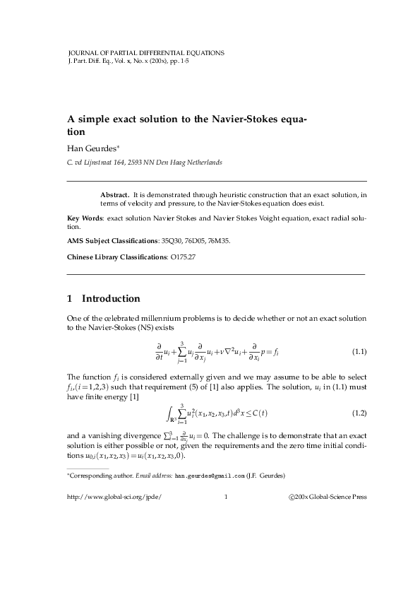 Navier Stokes Equation Exact Solution Tessshebaylo