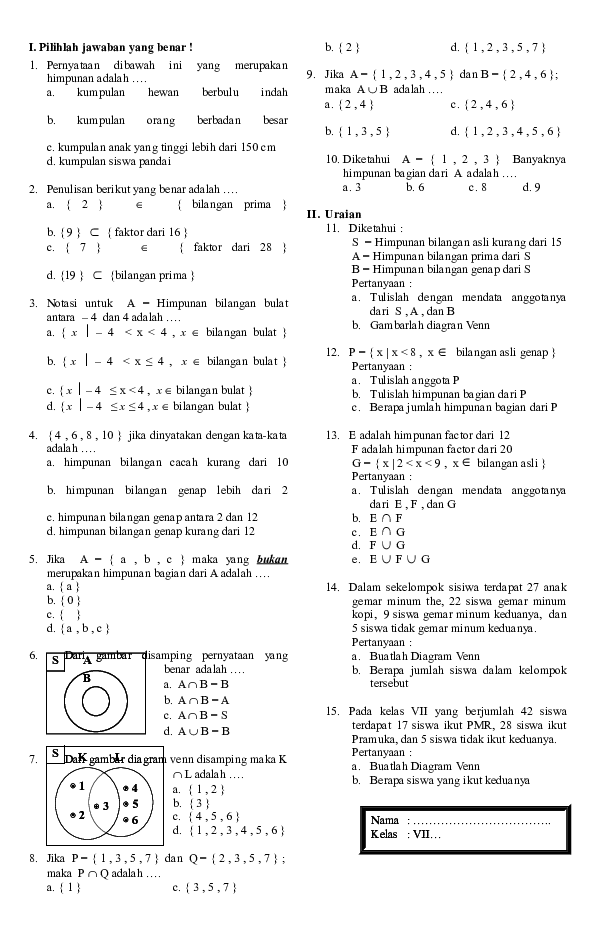 Matematika Kelas 7 Tentang Himpunan Sinau