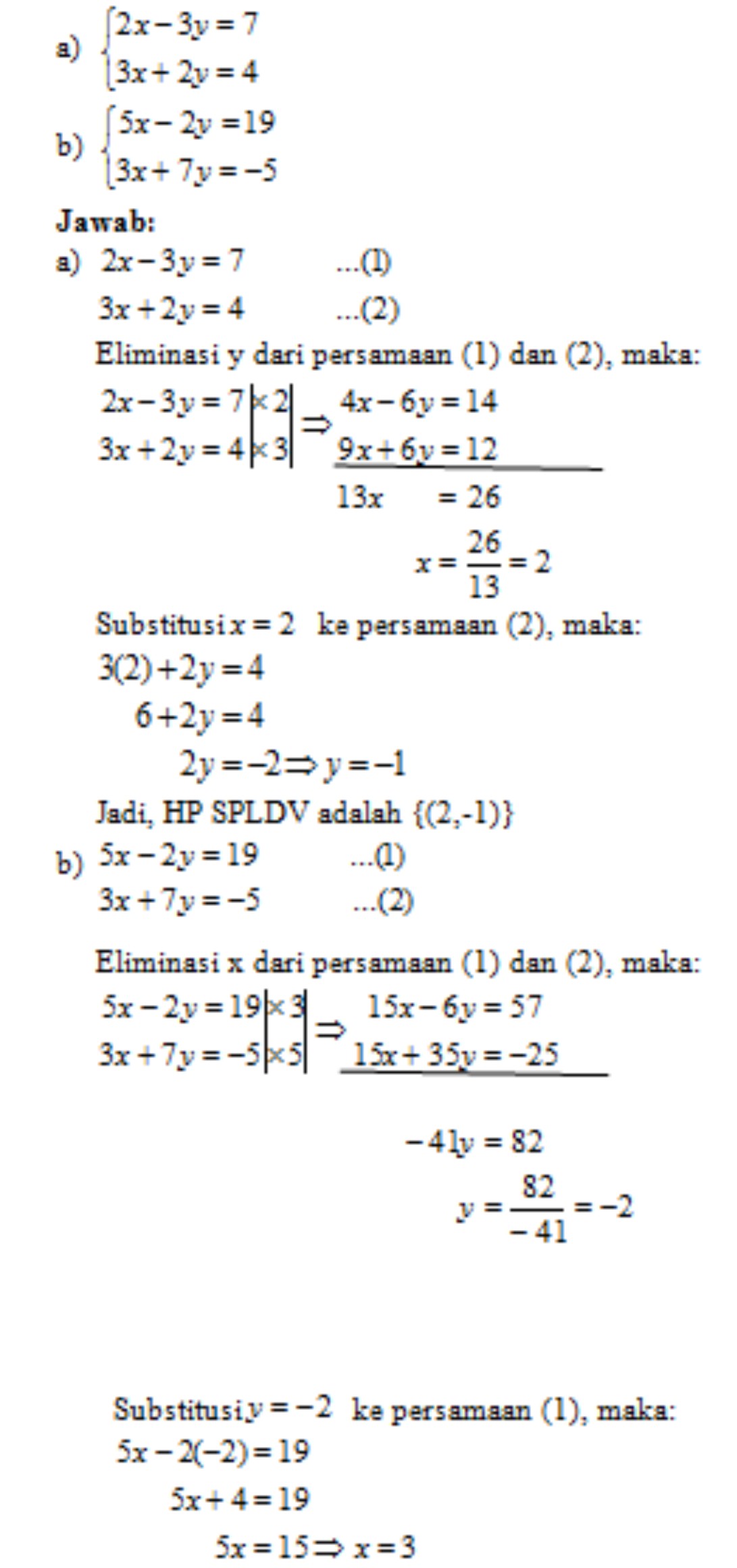 Contoh Soal Eliminasi Dan Substitusi 3 Variabel Persamaan Linear Tiga