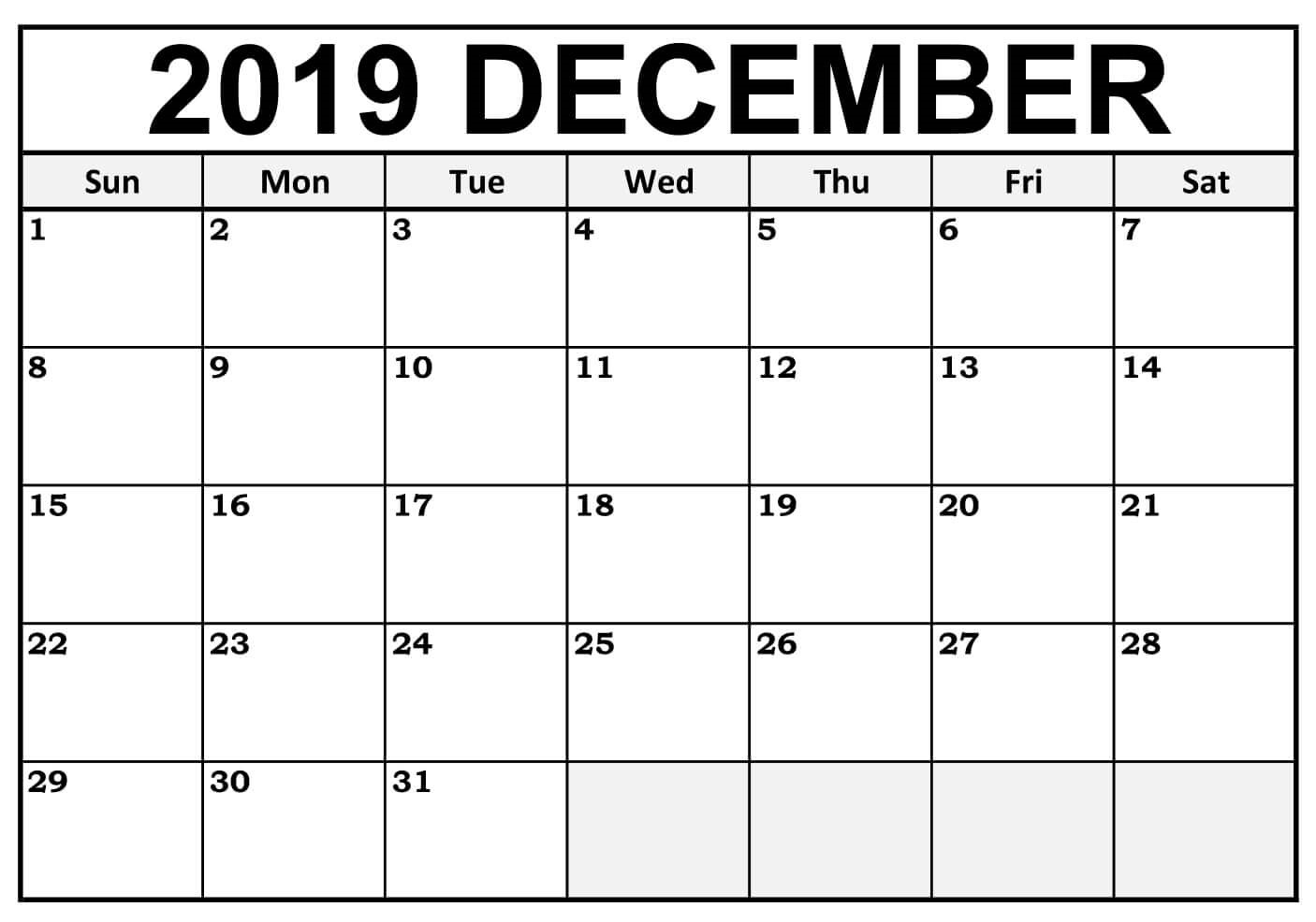 December 2019 Printable Calendar Free Printable Word Searches