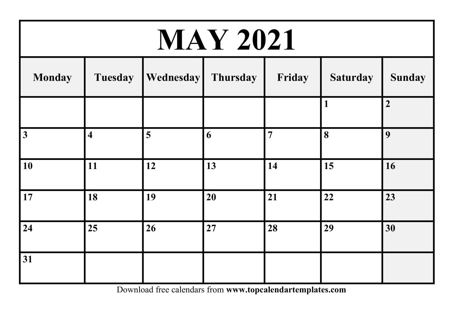 Free May 2021 Calendar Printable Monthly Template