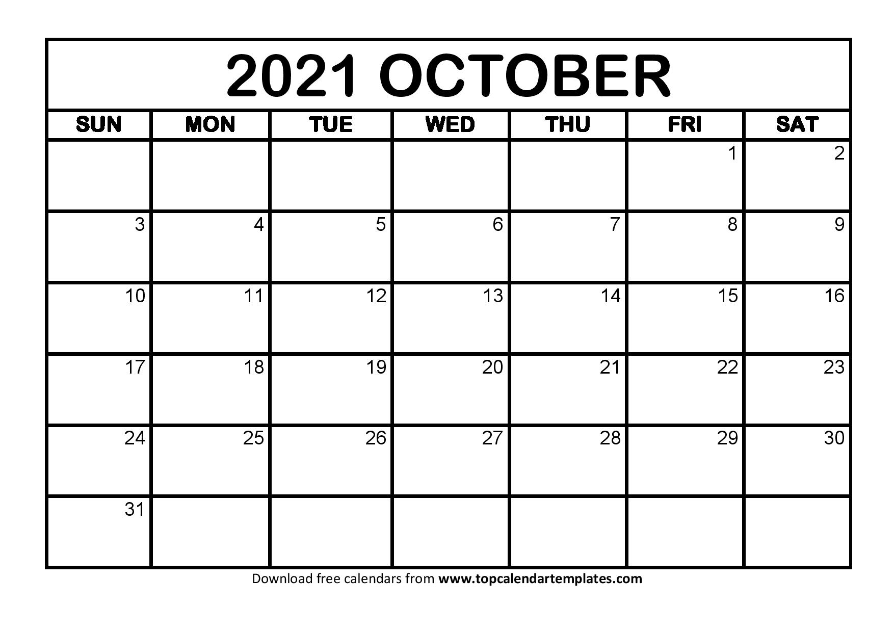 October 2021 Calendar Printable Monthly Template