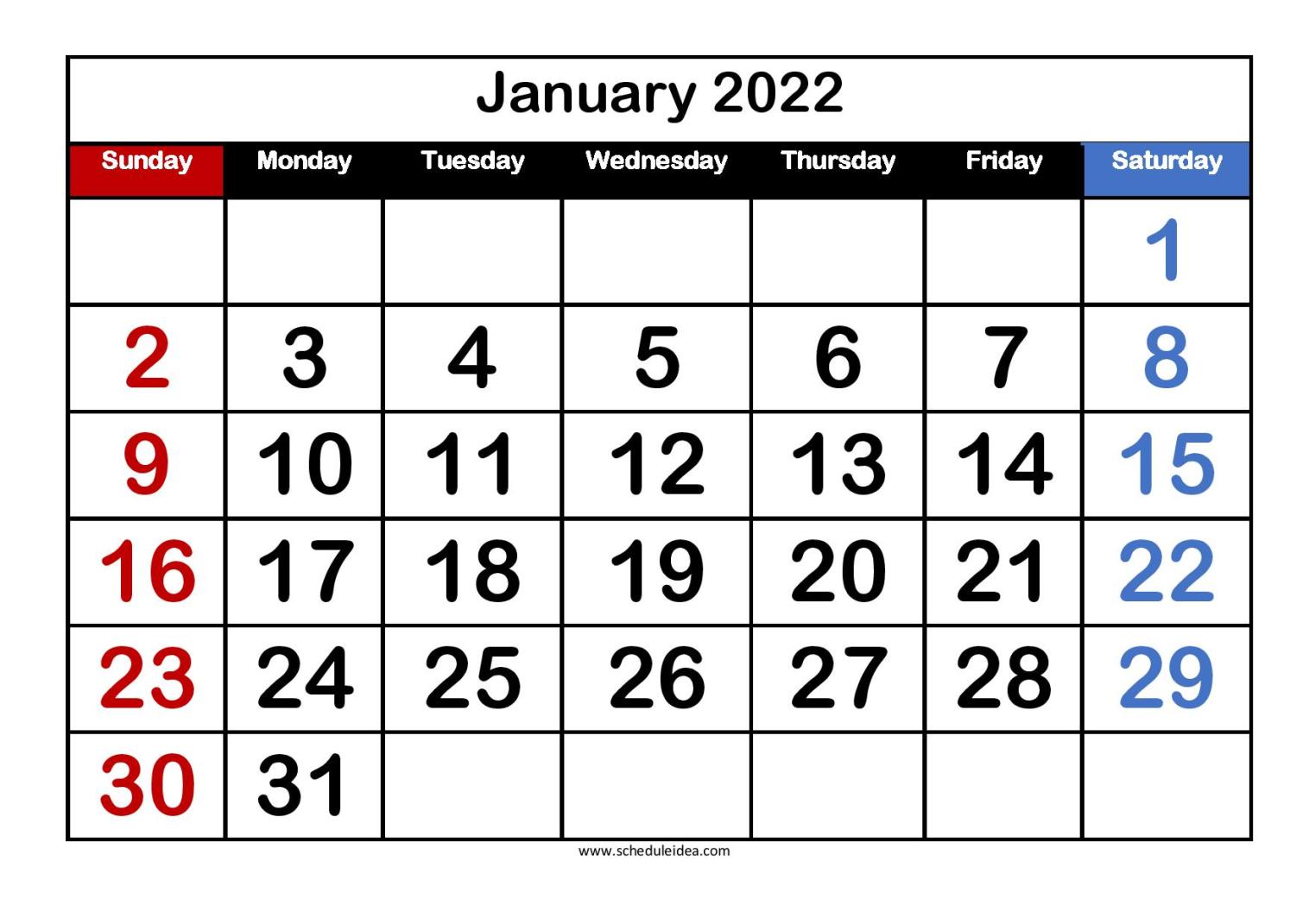 Free January 2022 Blank Calendar Printable Pdf Your Printable Calendar