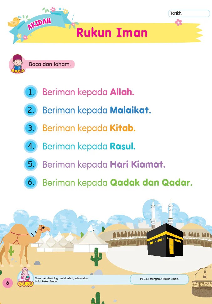 Prasekolah Mewarna Rukun Iman Poster Rukun Islam Rukun Iman Alat