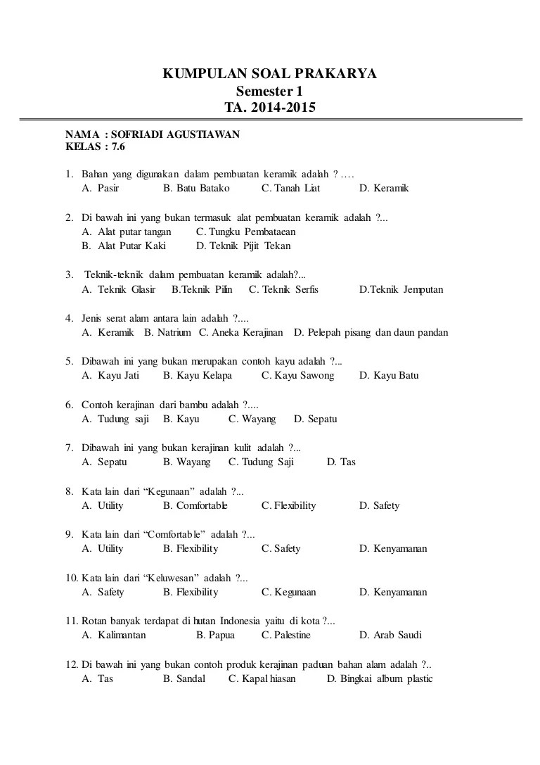 Contoh Soal Menjodohkan Kelas 1 Bab 5 Mengenal Bangun Ruang Kelas 1