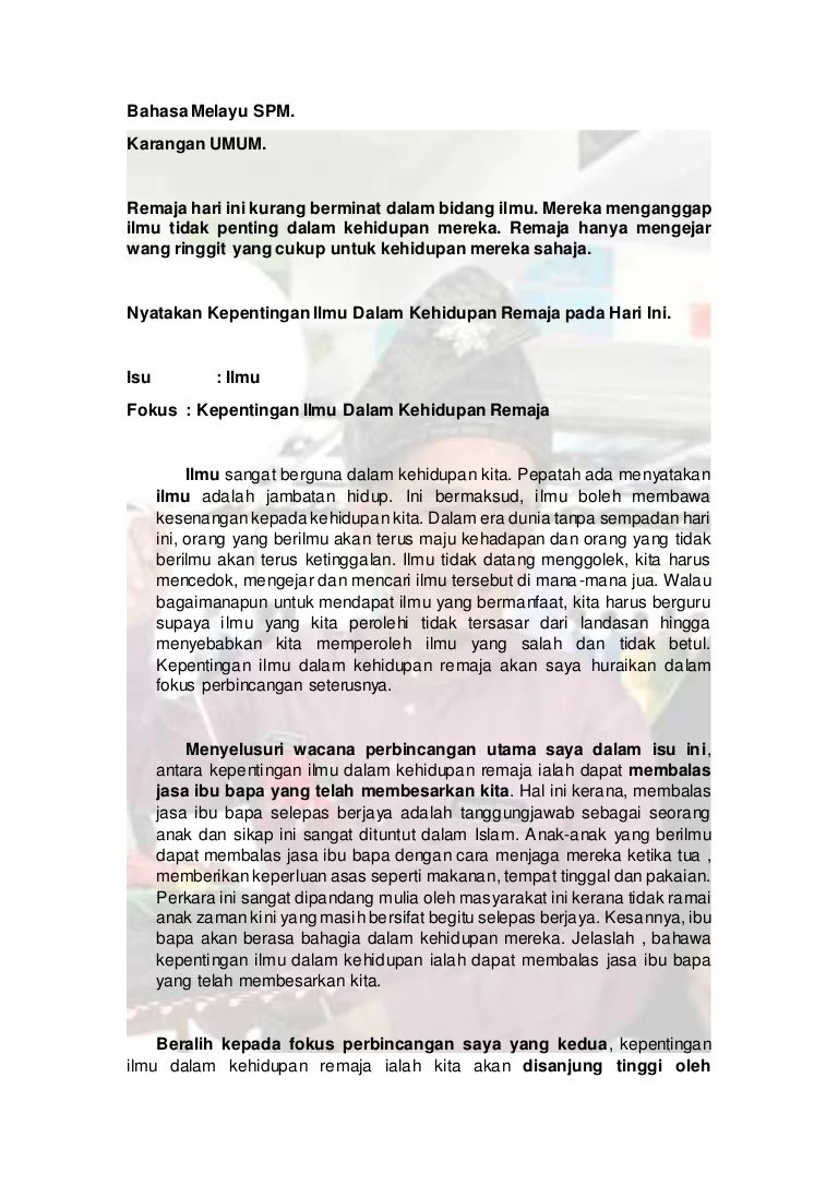 Contoh Karangan Cemerlang Bahasa Melayu Spm Respon Be