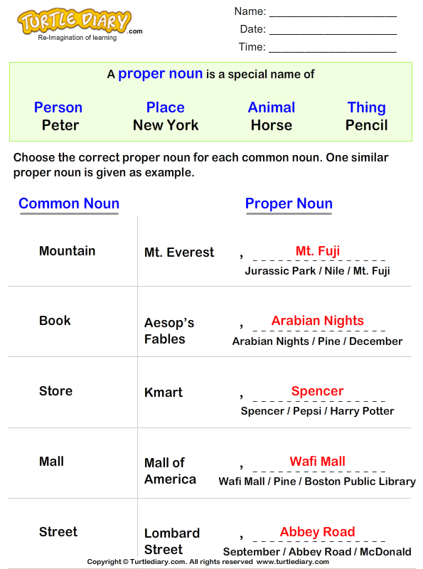 Common And Proper Nouns Worksheet Turtle Diary