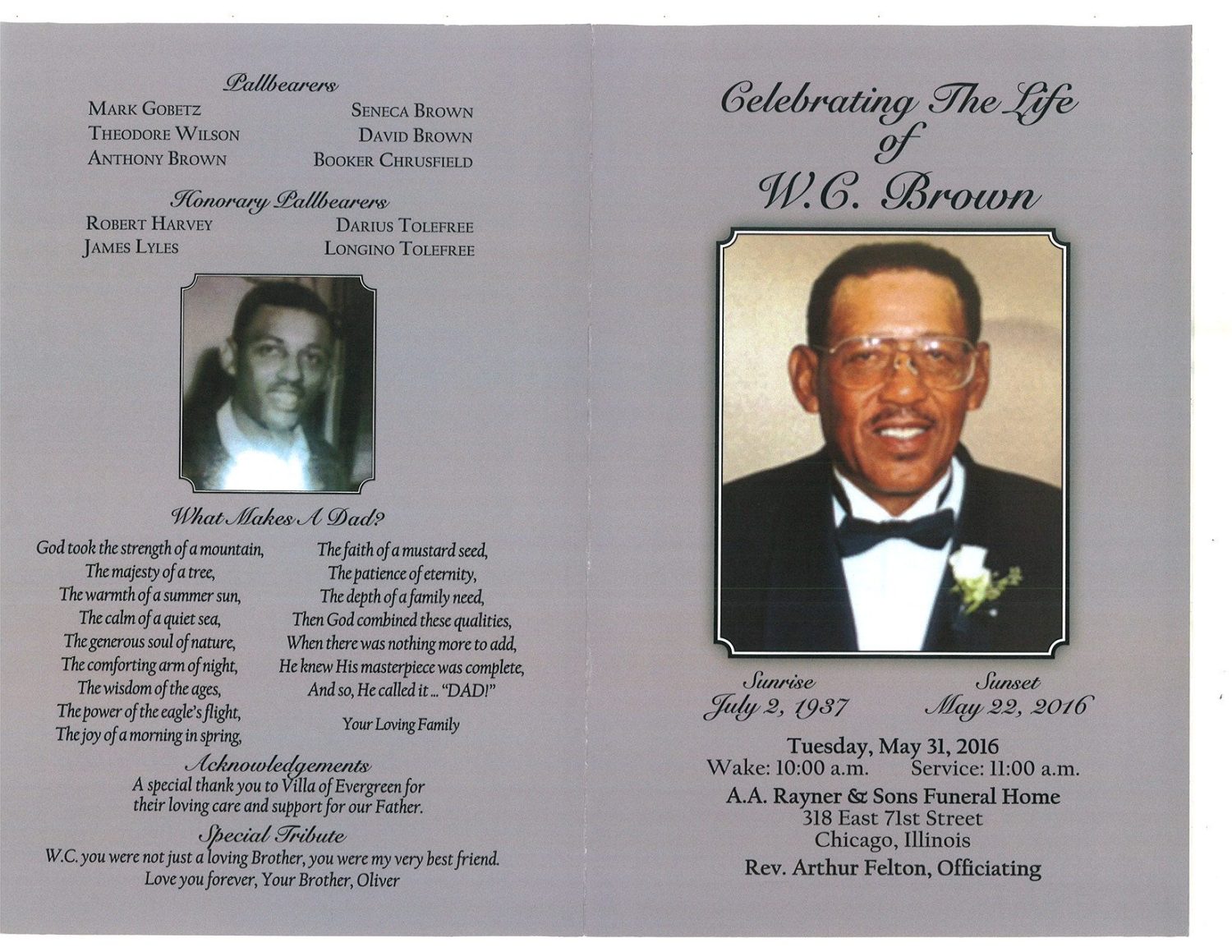 W C Brown Obituary Aa Rayner And Sons Funeral Home