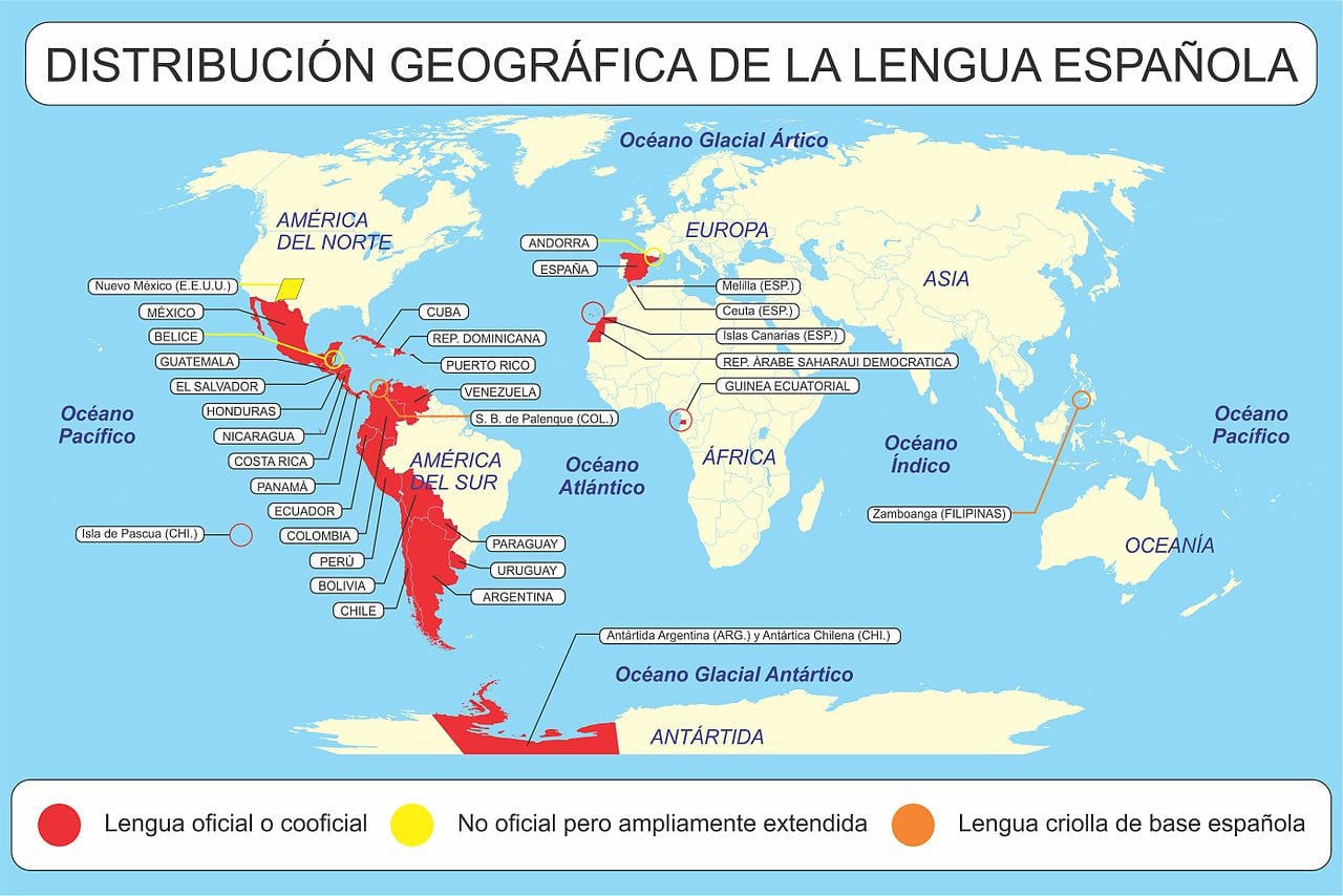 Distribución Geográfica De La Lengua Española En Cada Continente Acalanda