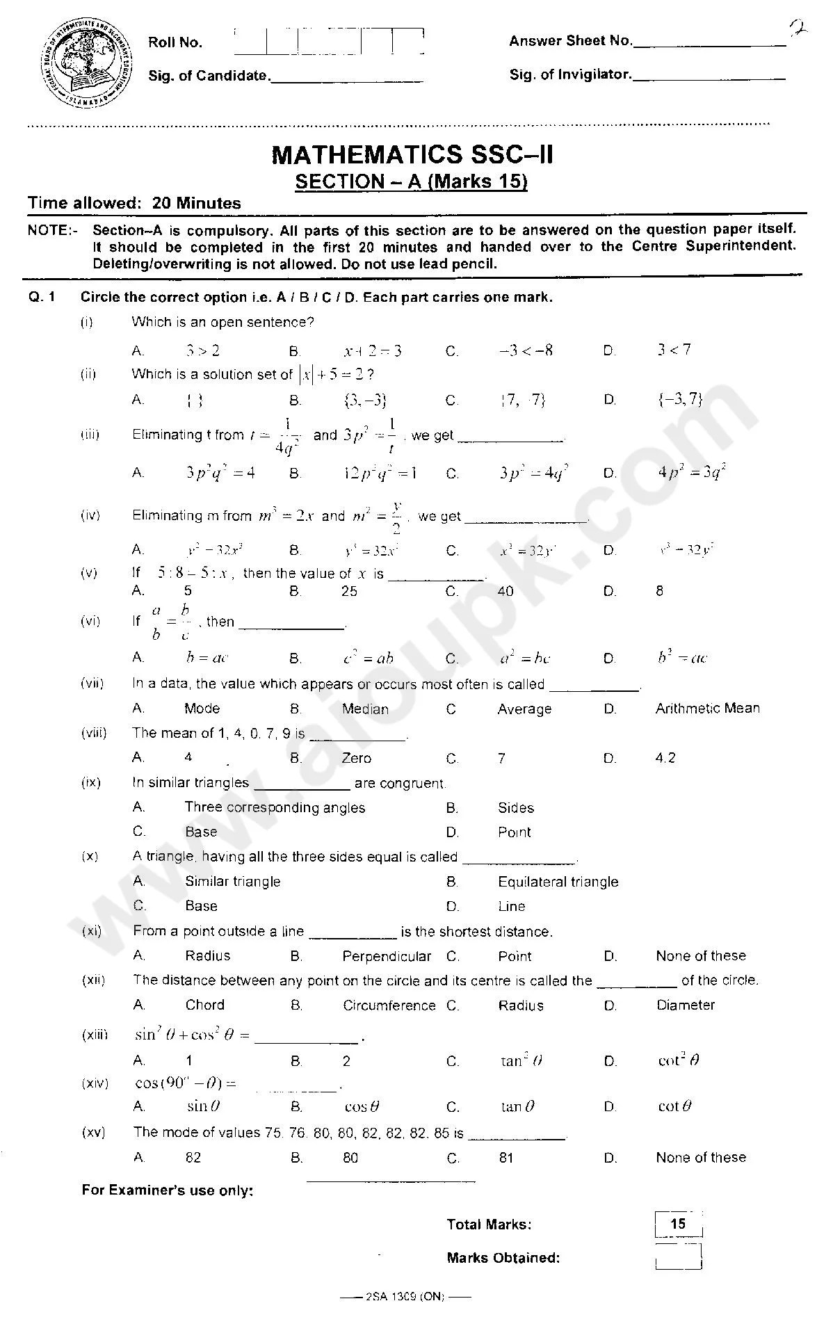 Grade 8 Mathematics Past Papers