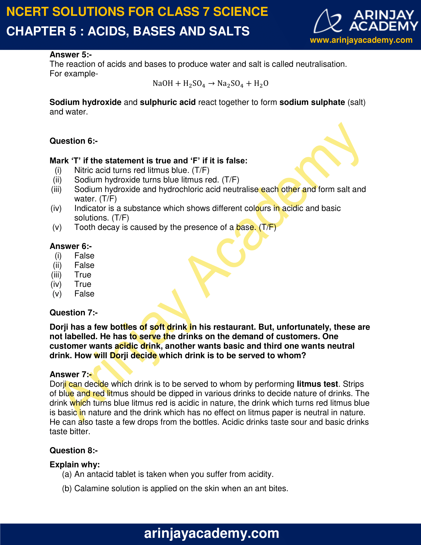 Ncert Solutions For Class 7 Science Chapter 5 Acids Bases And Salts