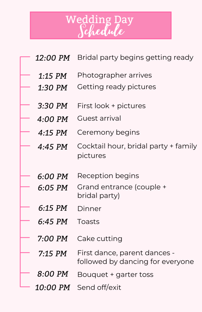 Creating A Wedding Day Schedule And Timeline A Southern Wedding