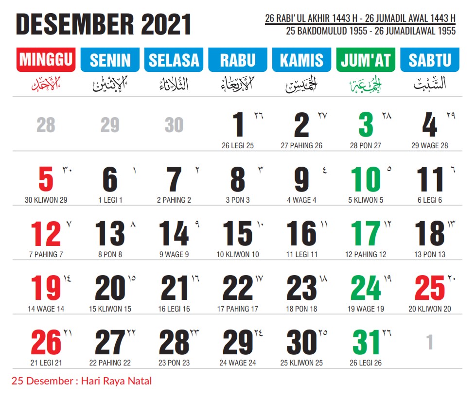 Kalender Lengkap 2021 Newstempo