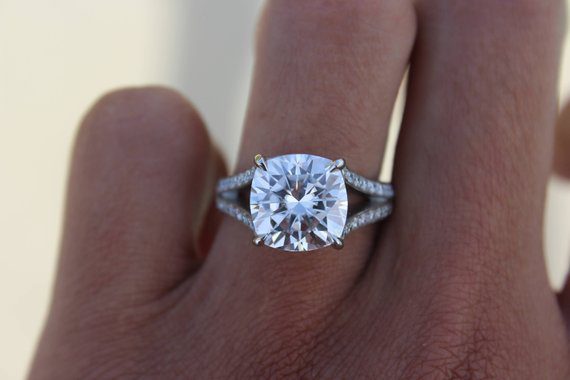 2ct Cushion Cut Split Shank Diamond Solitaire Engagement Ring Wedding
