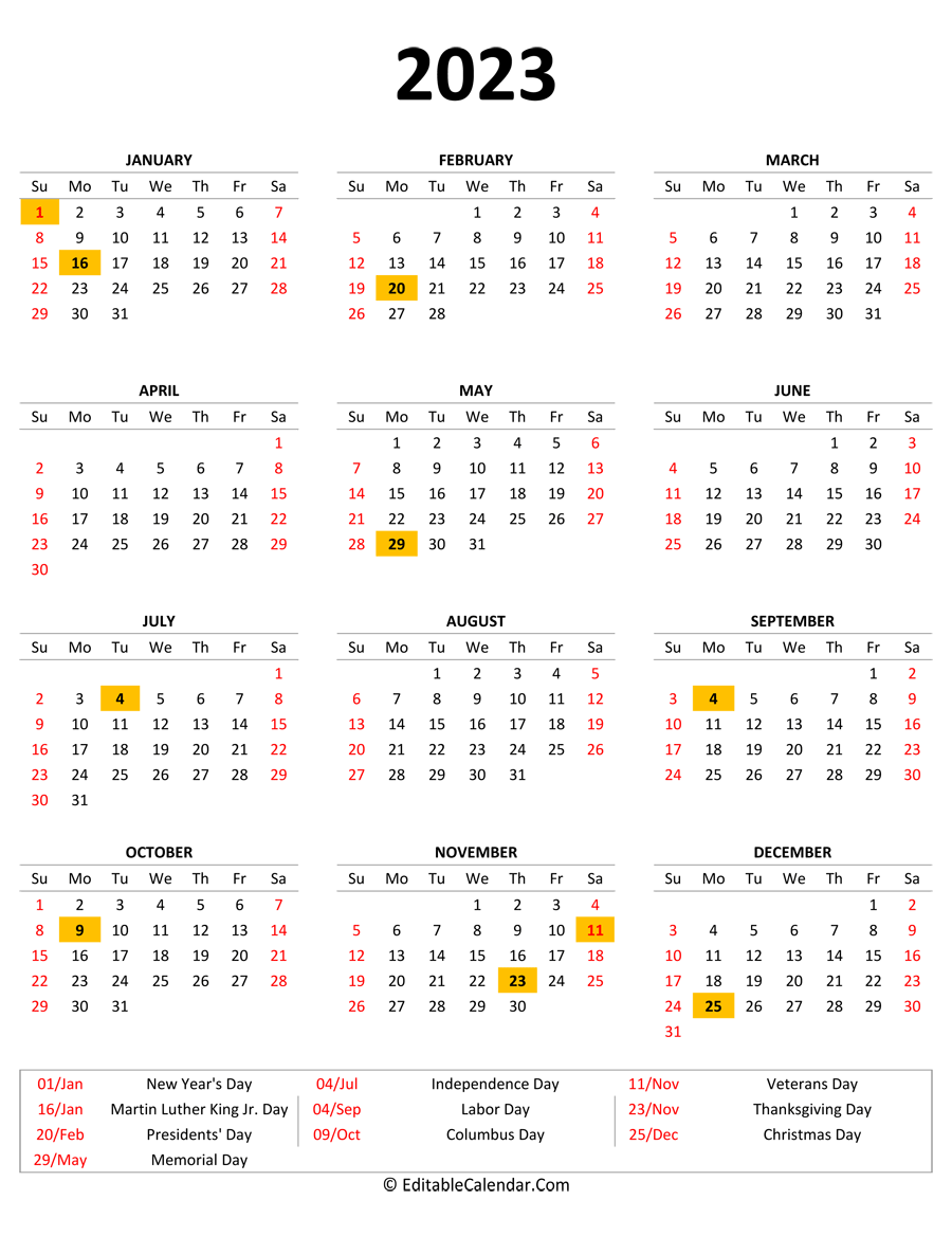 Printable 2023 Calendars With Holidays Time And Date Calendar 2023 Canada