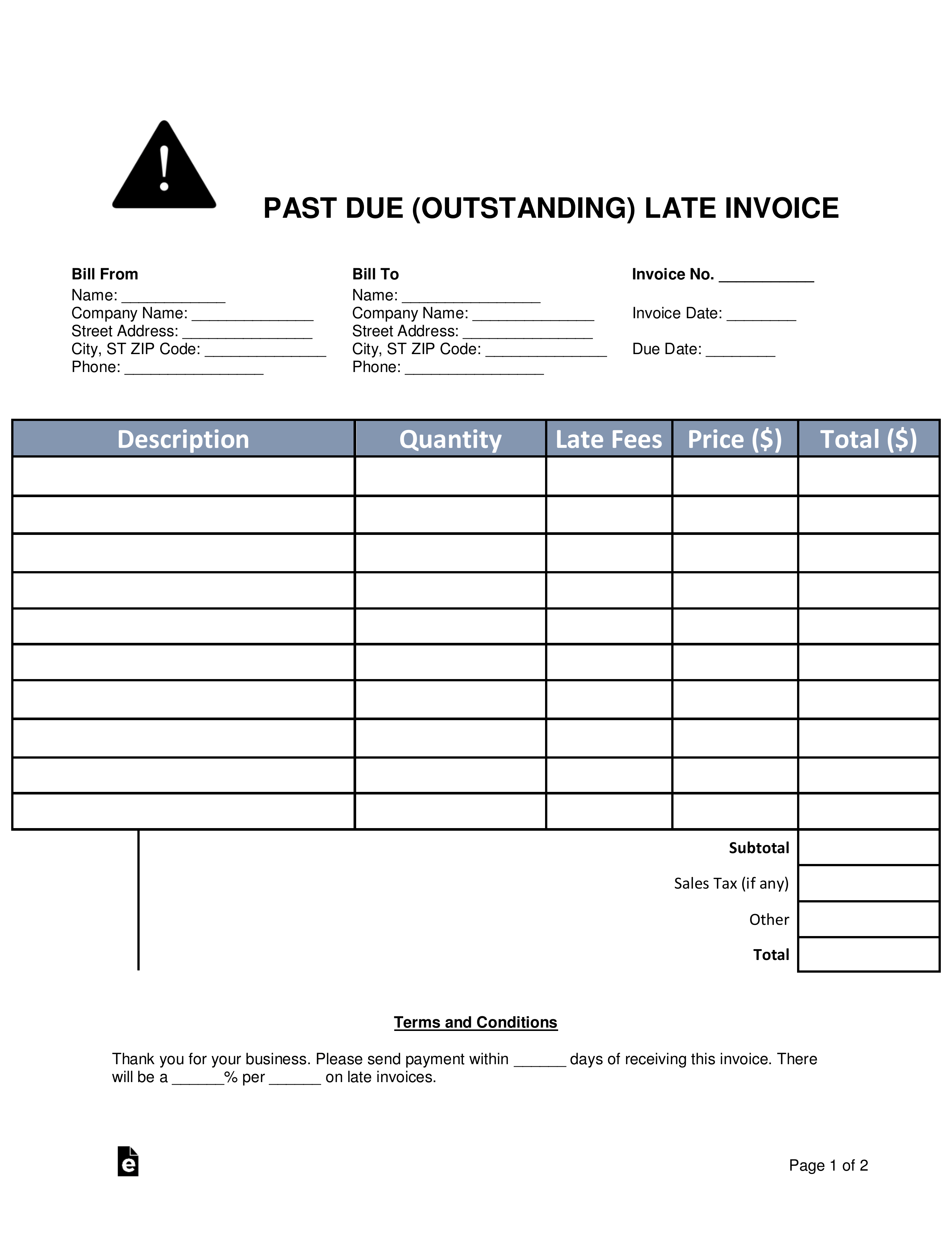 Free Past Due Outstanding Late Invoice Pdf Word Eforms