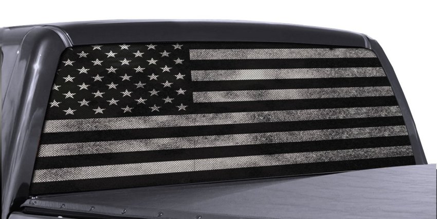 Fgd Brand Truck Rear Window Wrap Black And White Distressed American Flag