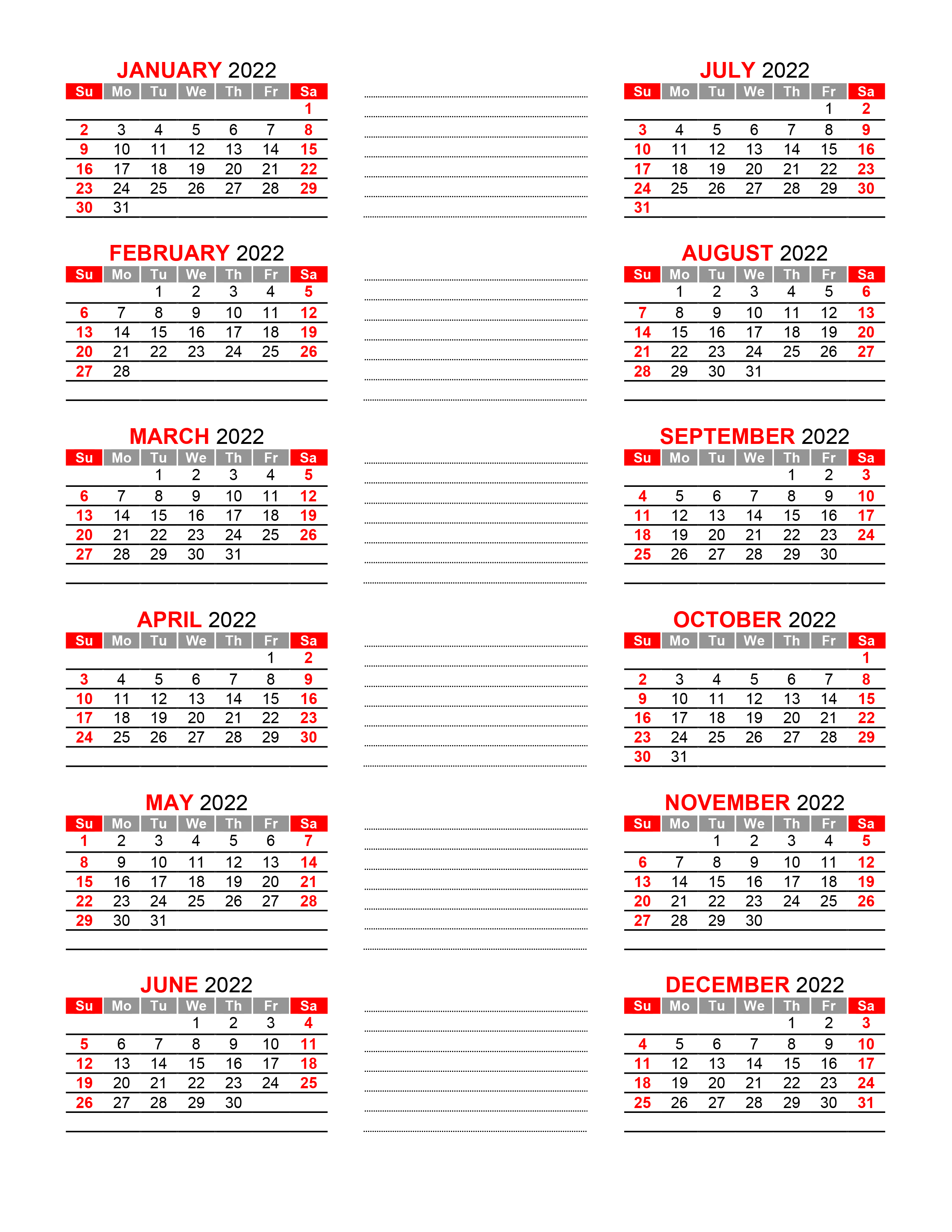 Printable Calendar Year 2022 Editable 2022 Yearly Calendar Landscape