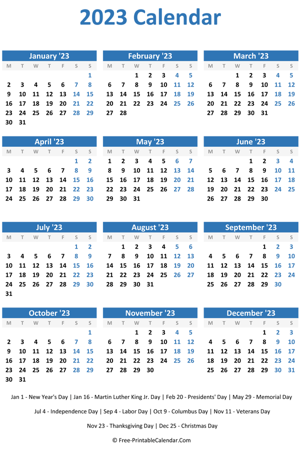 2022 2023 Calendar Printable Template Yearly Calendar Template Free