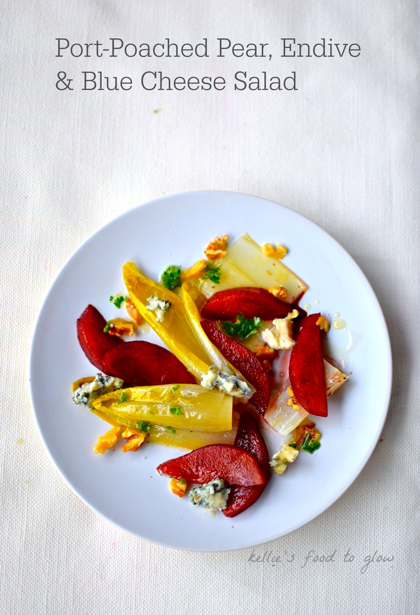 Easy Holiday Starter Recipe Port Poached Pears Belgian Endive And Blue