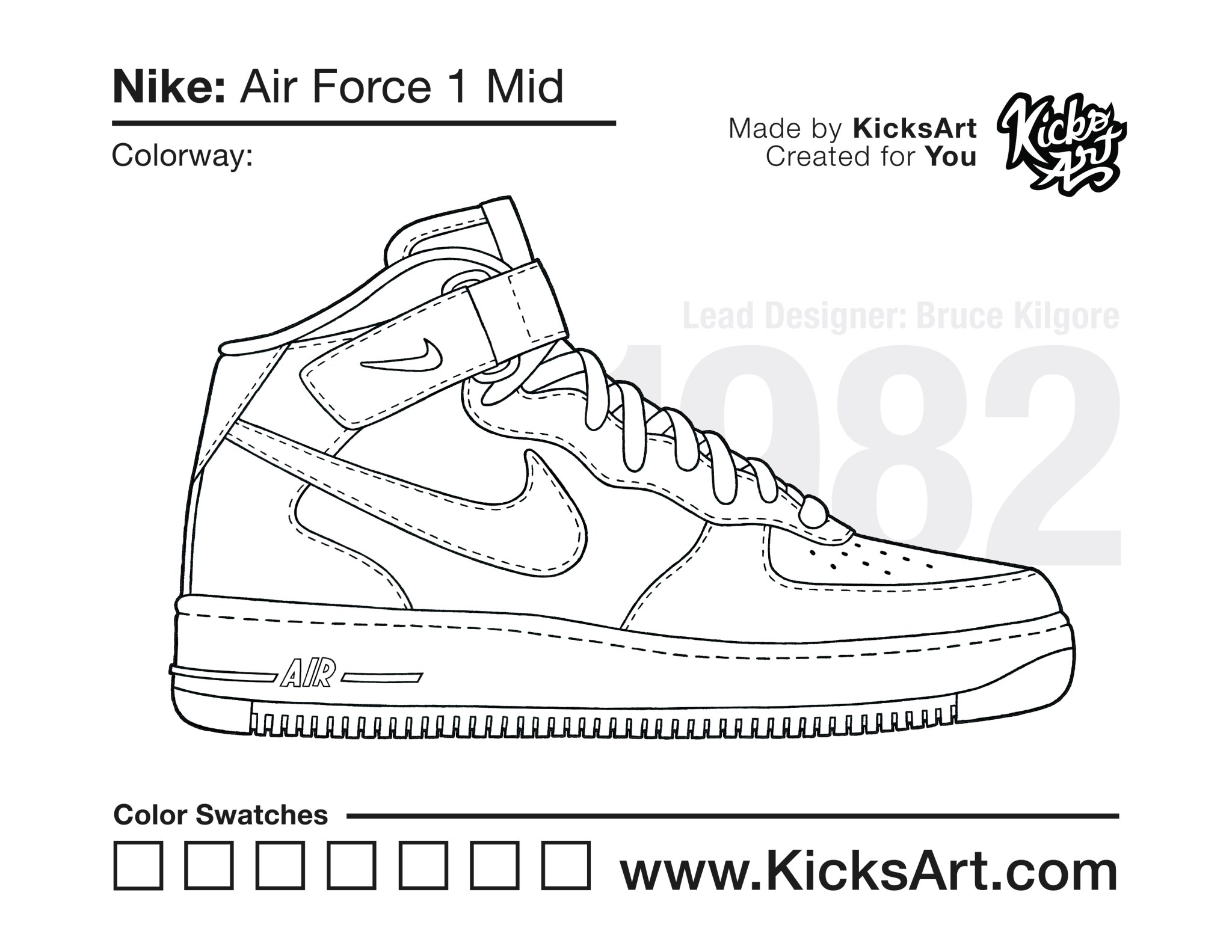 Nike Air Force 1 Mid Sneaker Coloring Pages Created By Kicksart