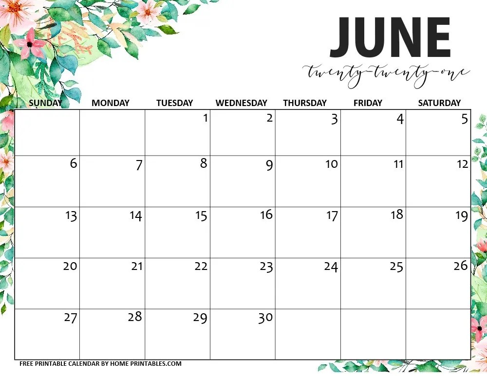 June 2021 Printable Calendar Printable Word Searches