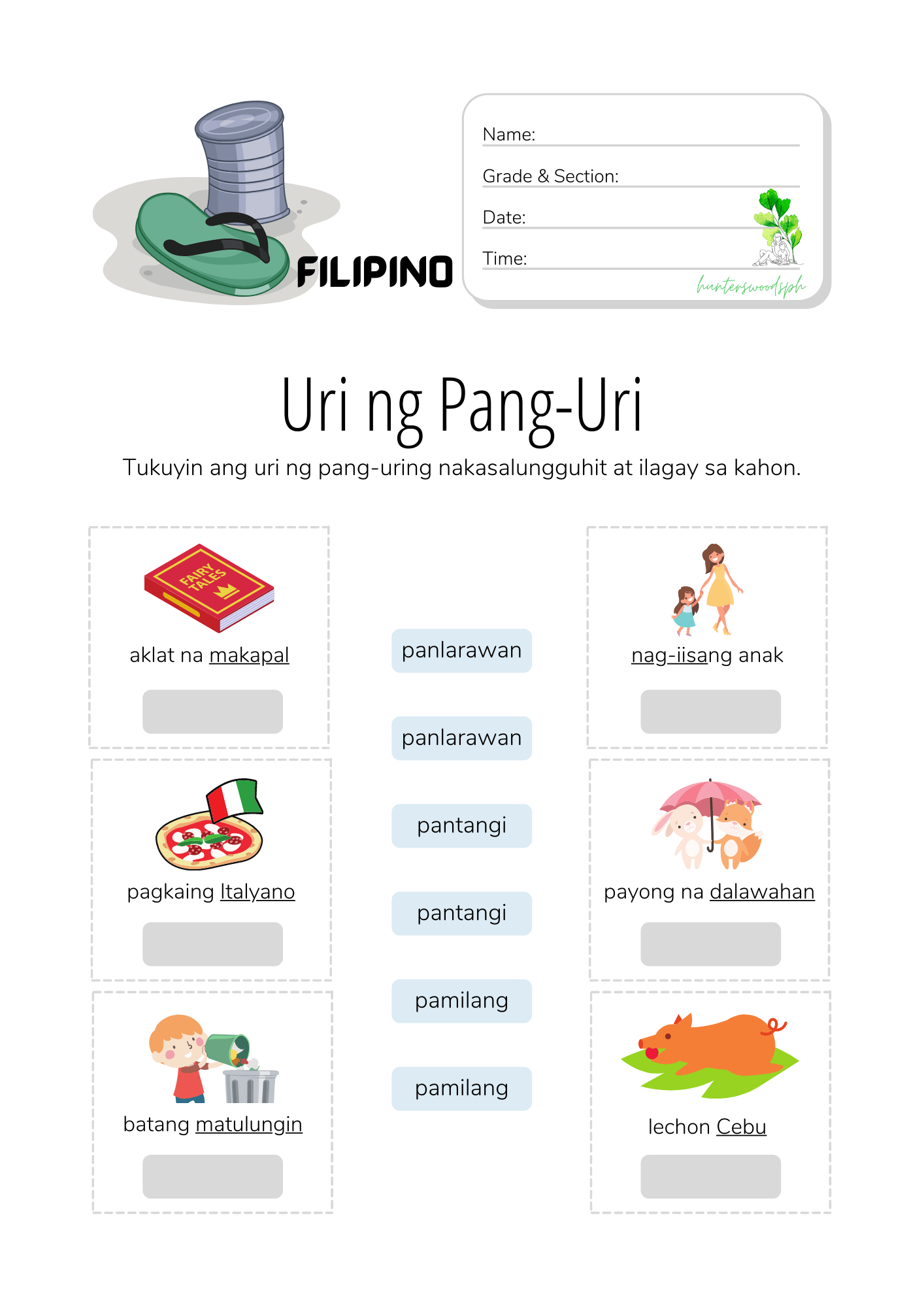 Mga Uri Ng Pang Uri Hunterswoodsph Filipino Worksheets