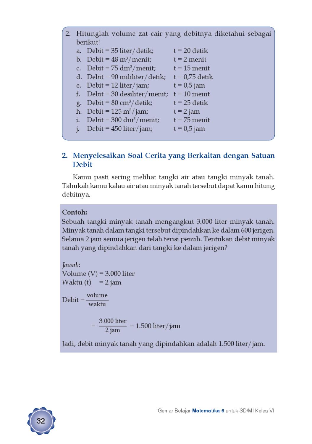 Soal Debit Kelas 6 Debit Menguras Kolam Renang Dengan Selang Soal