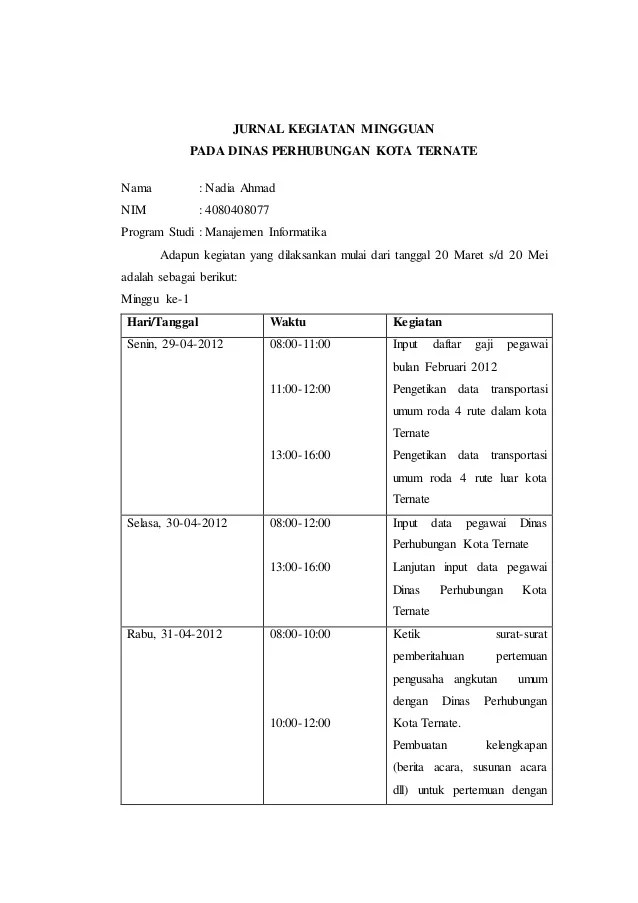 Cara Mengisi Jurnal Pkl Akuntansi 2 Contoh Laporan Pkl Atau Prakerin