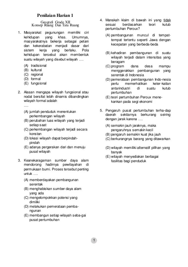 Soal Geografi Kelas 12 Tentang Konsep Wilayah Dan Tata Ruang Ujian