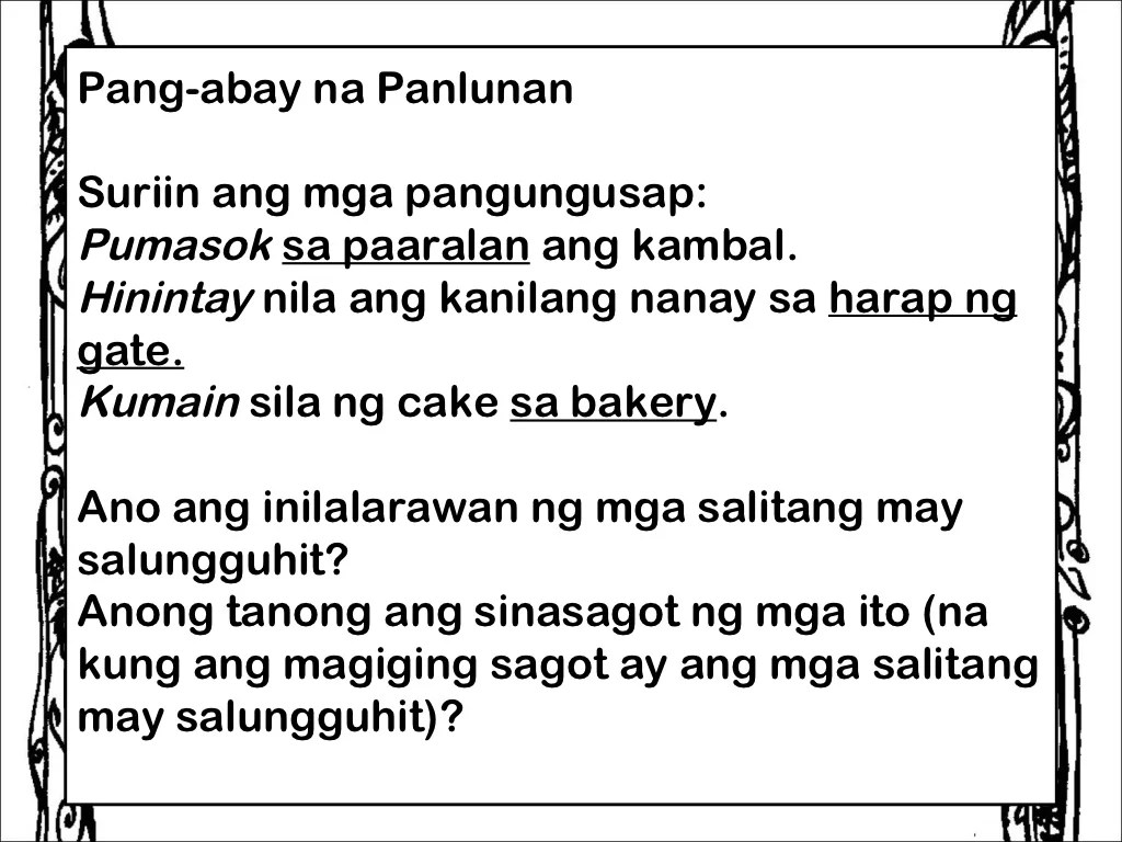 Pang Abay Na Pamanahon Panlunan Pamaraan Worksheets Grade 1