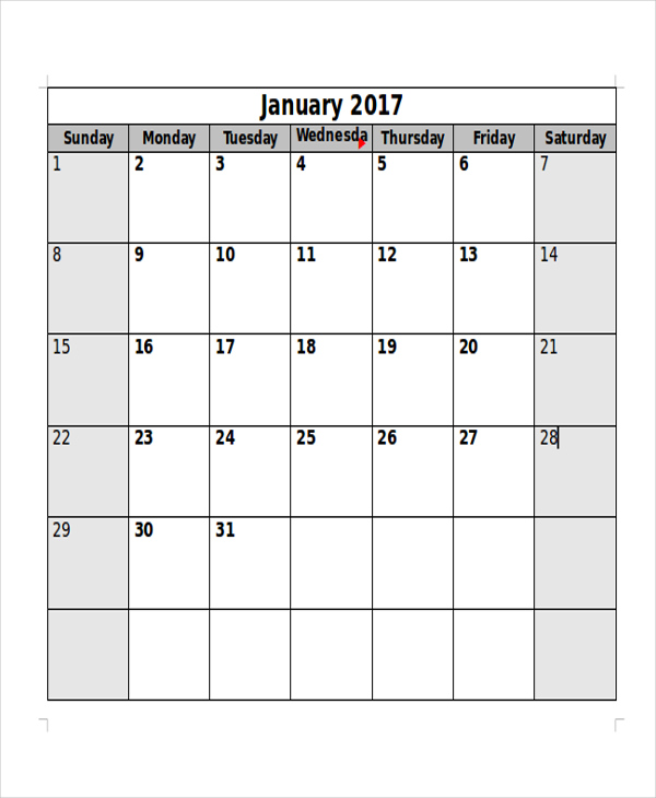Free 13 Sample Blank Monthly Calendar Templates In Pdf Ms Word A